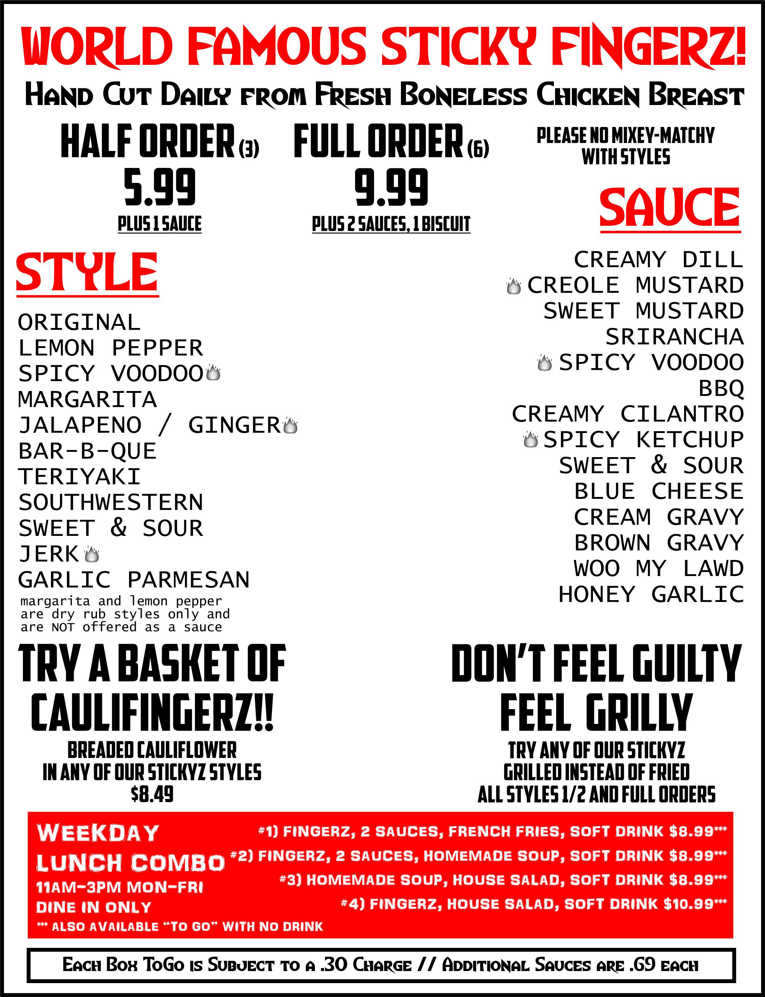 Stickyz Menu fingerz 2019 - Stickyz Rock 'N' Roll Chicken Shack